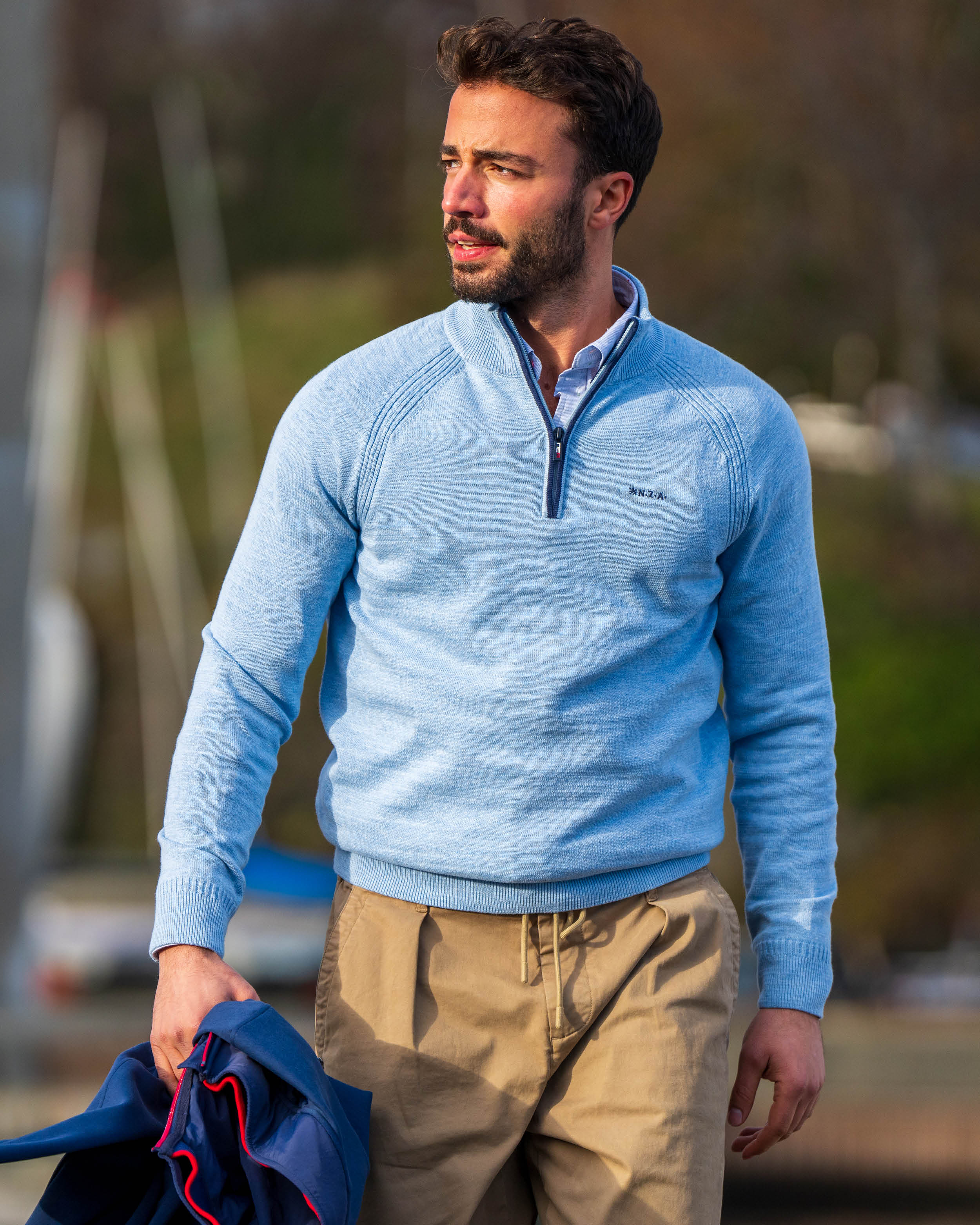 Blauwe katoenen half zip trui | NZA New Zealand Auckland