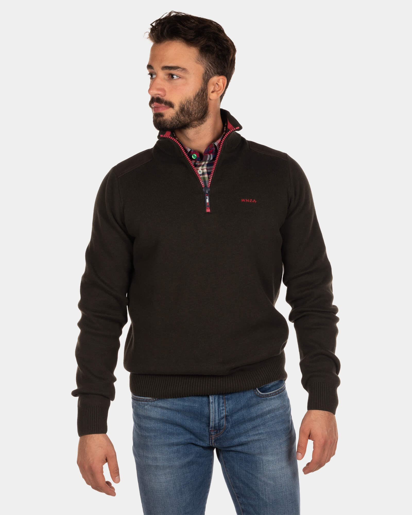 Solid coloured half zip jumper Oroua - Dark Army | NZA New Zealand Auckland