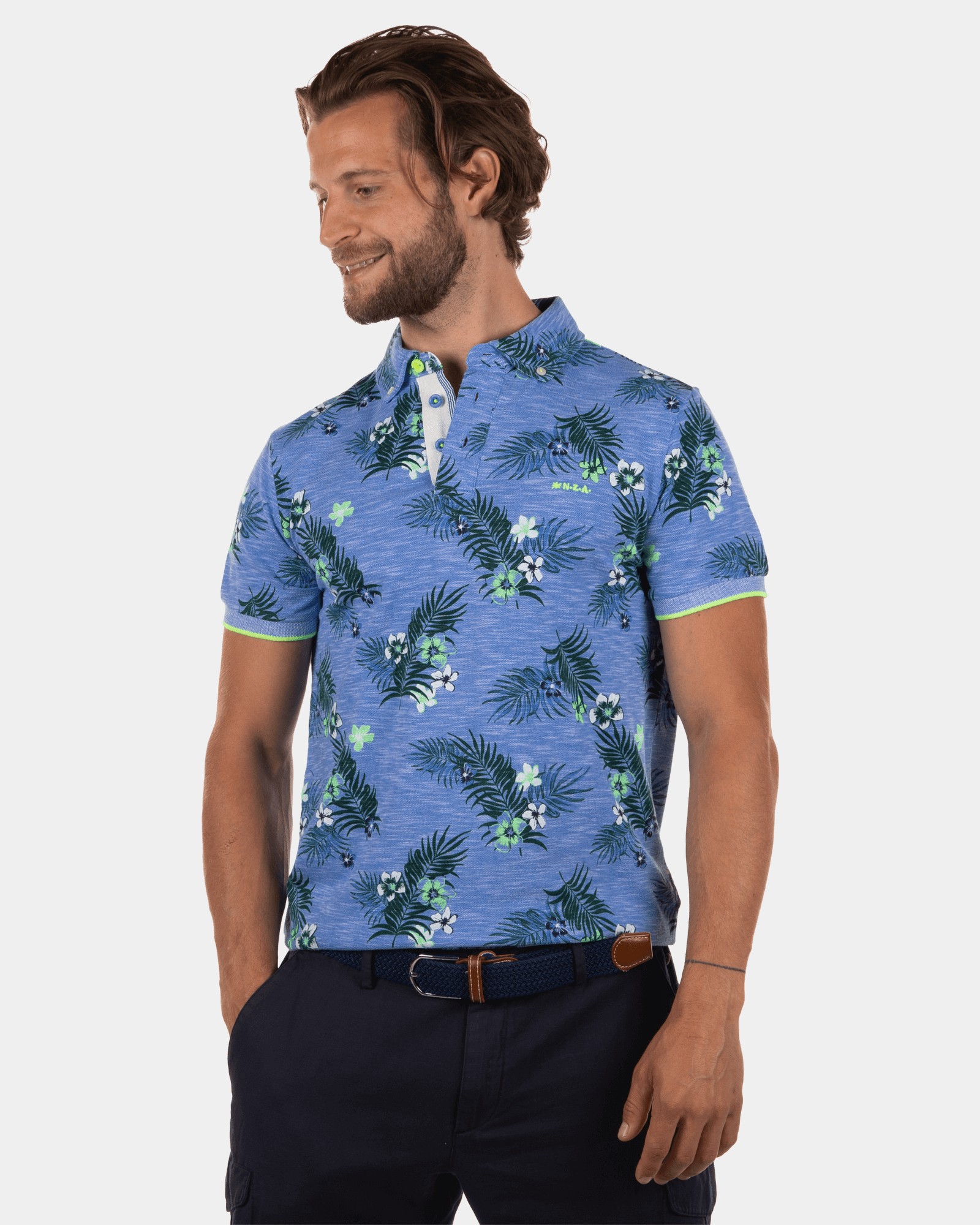 Light blue floral polo Townshend - Chinese Blue | NZA New Zealand Auckland