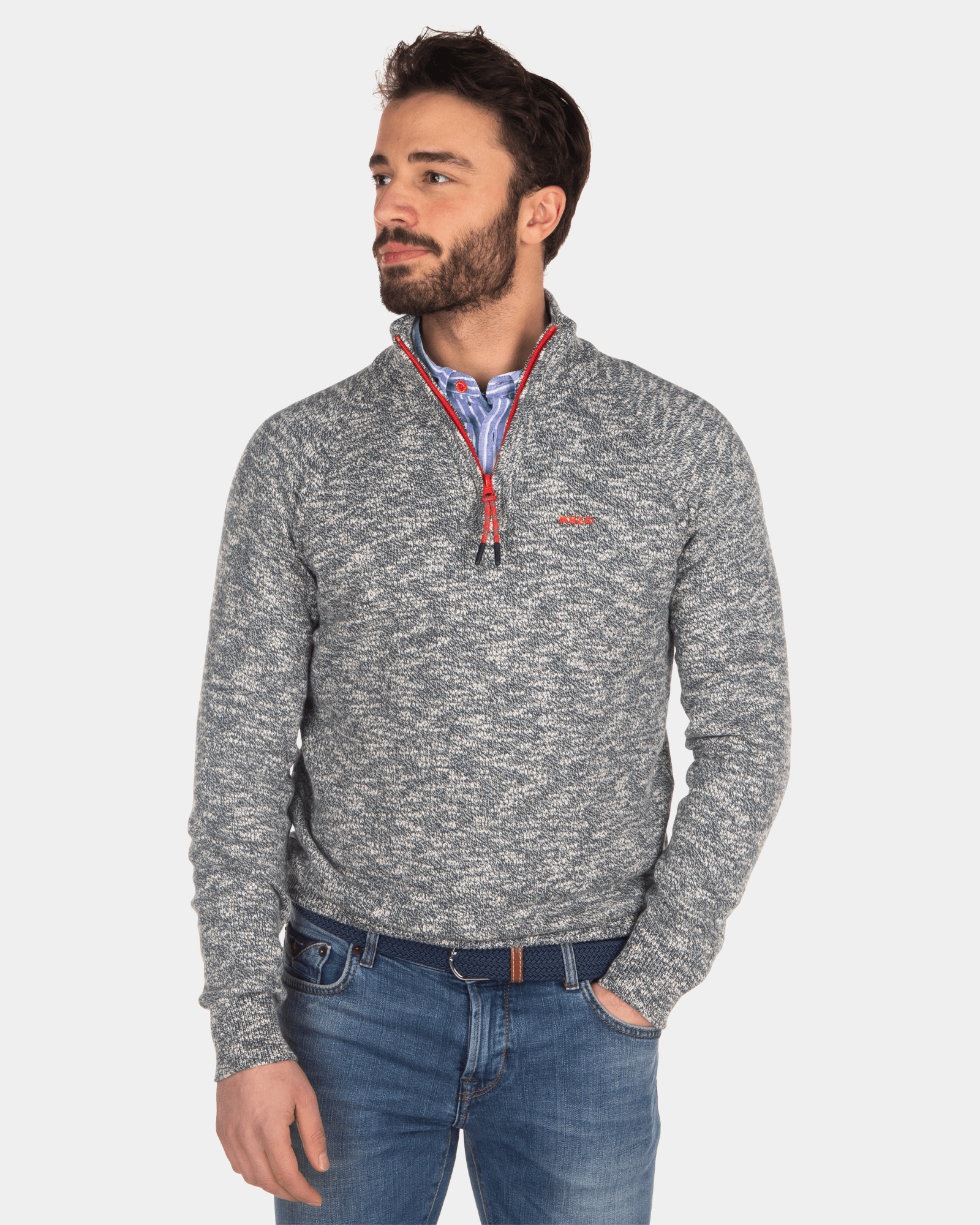 Plain sweater with half zip - Green Grey | NZA New Zealand Auckland