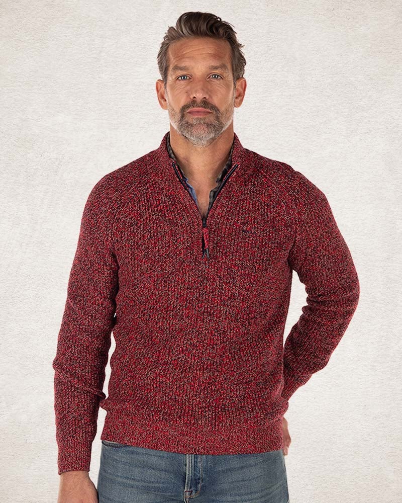 Cotton solid coloured half zip pullover - Carmine red | NZA New Zealand ...