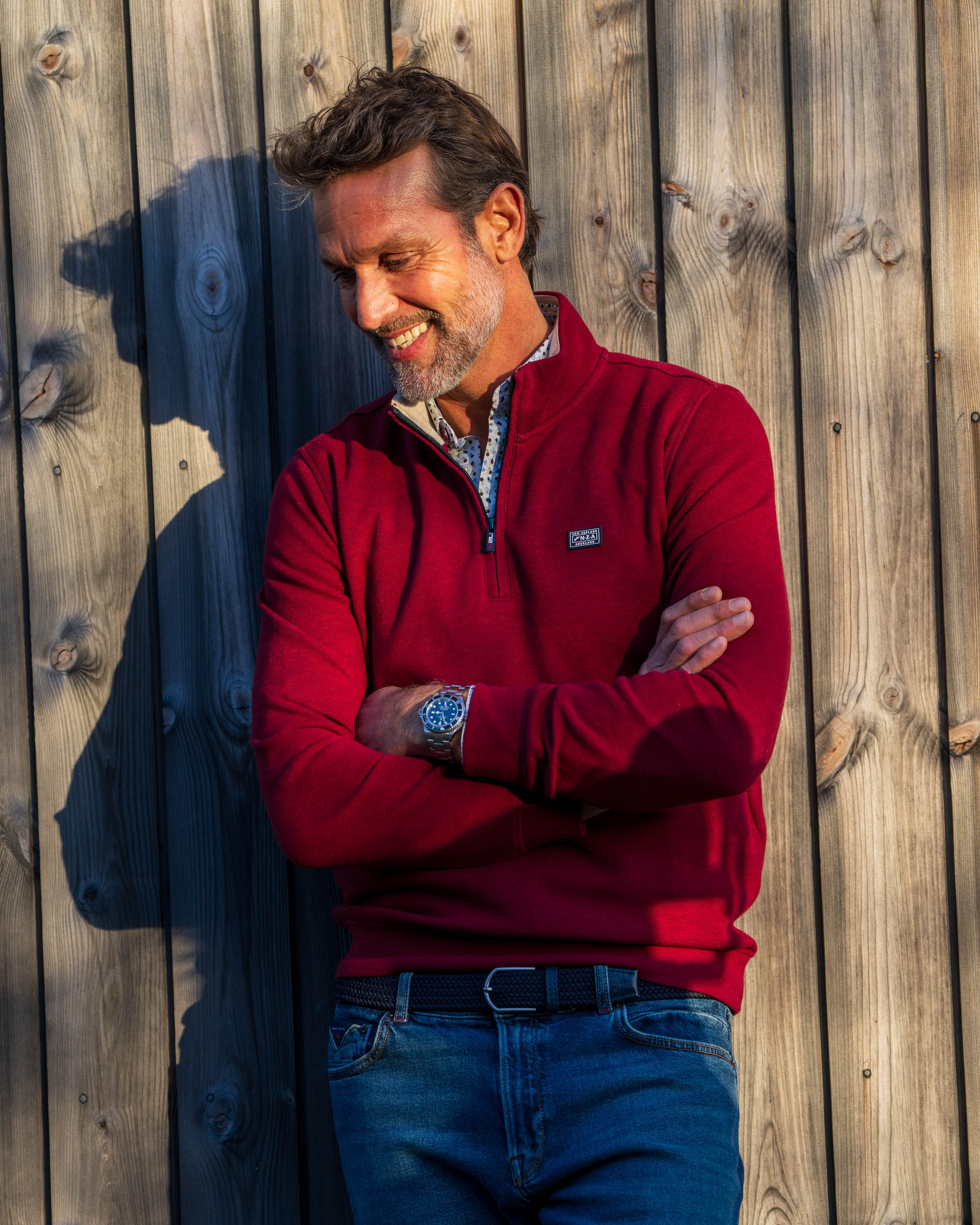 Red cotton half zip sweater | NZA New Zealand Auckland