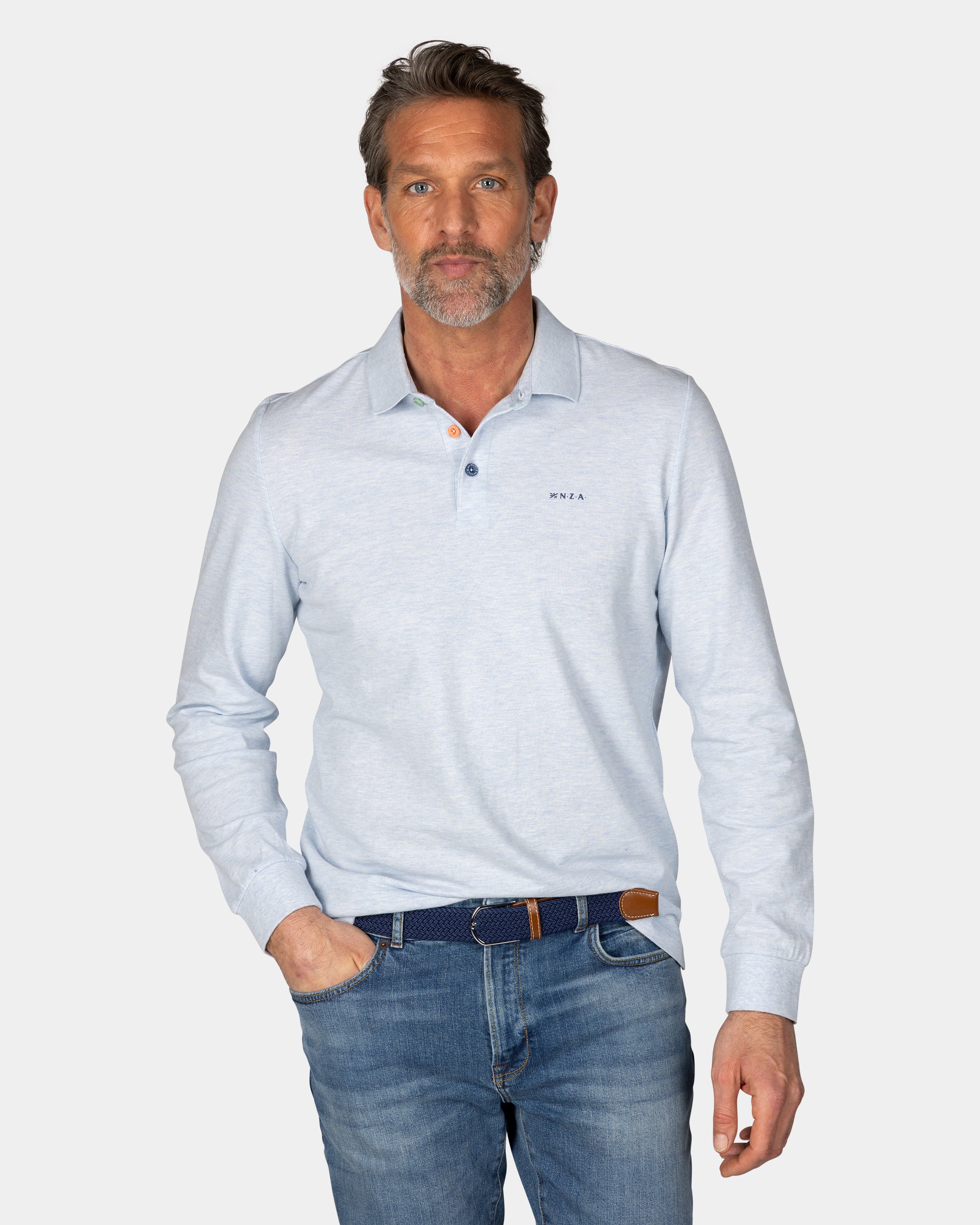 Long sleeve cotton blue polo | NZA New Zealand Auckland