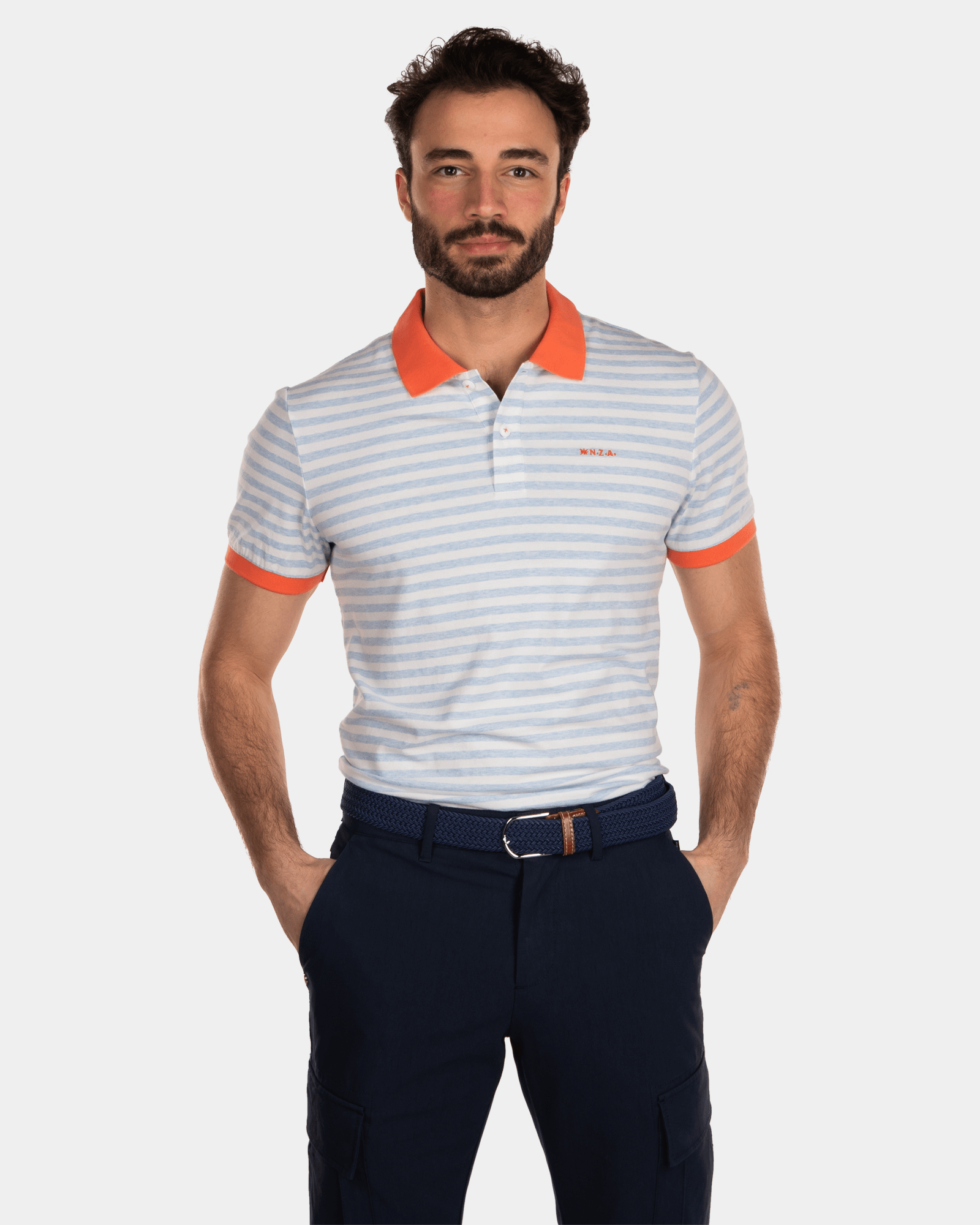 Striped Cotton Polo Shirt - Bright Sky | NZA New Zealand Auckland