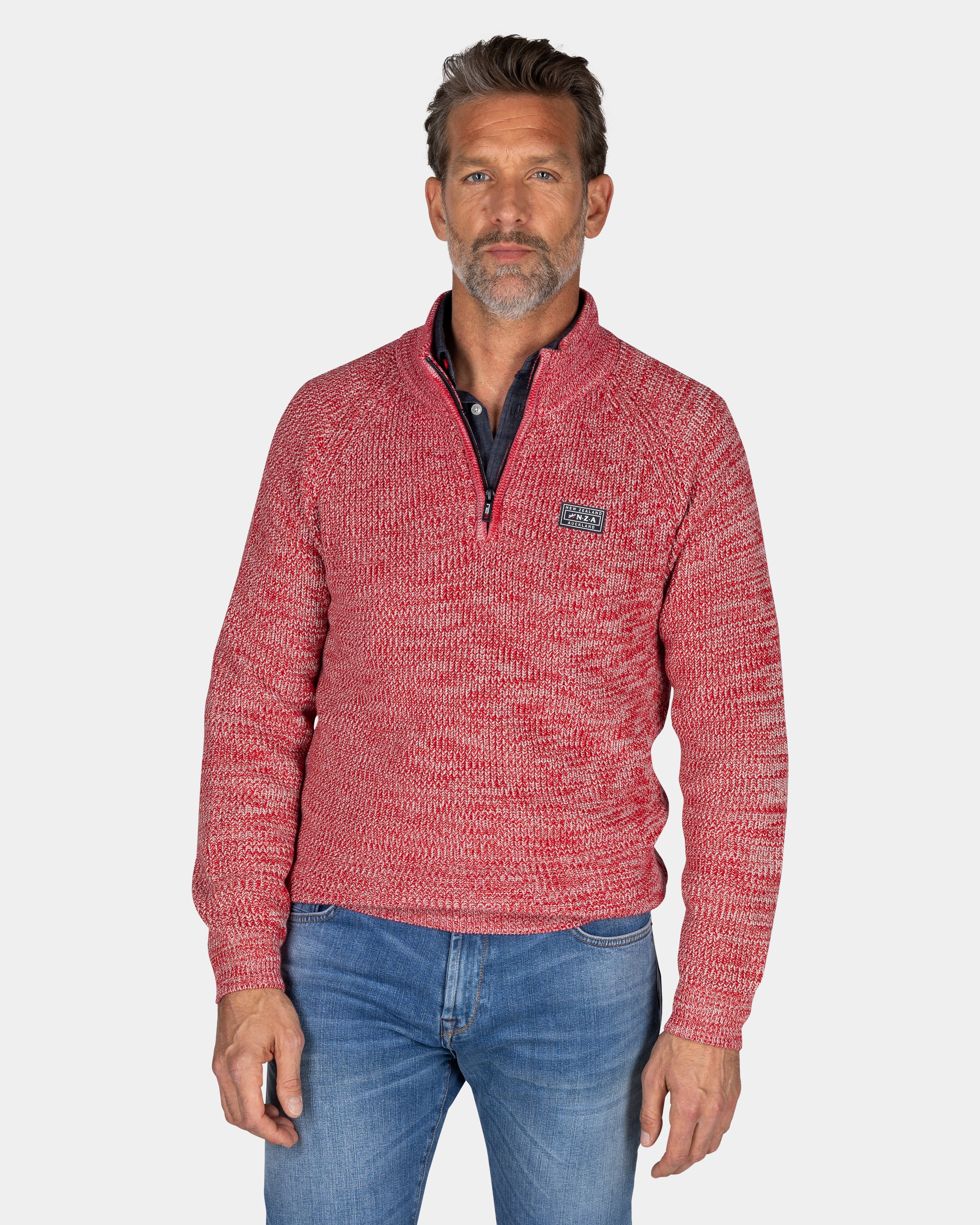 Gray cotton sweater with half-zip - Reef Red | NZA New Zealand Auckland